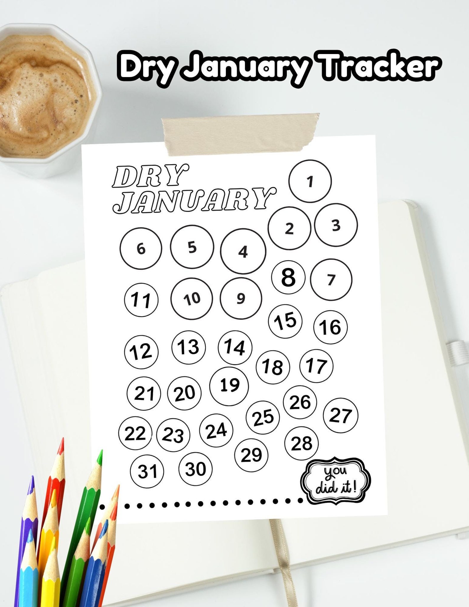 Dry January Tracker Coloring Sheet Printable - Etsy