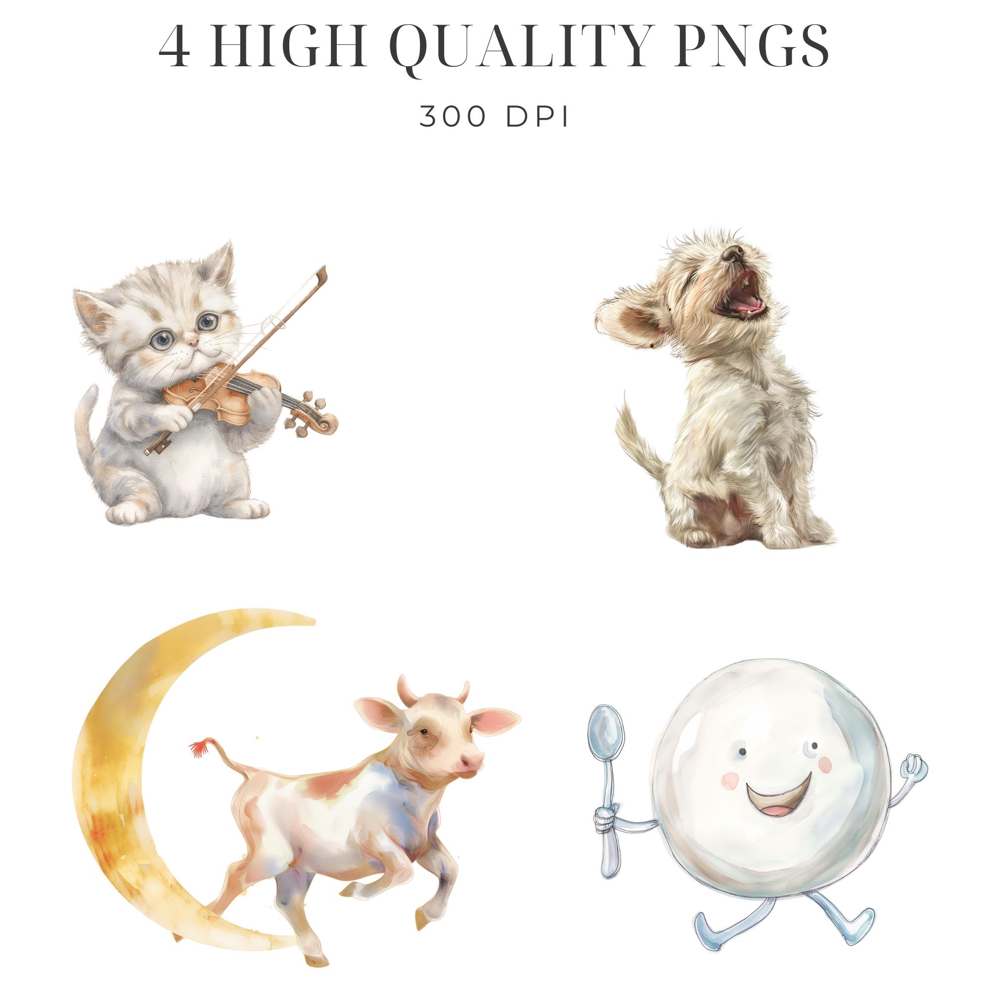 Hey Diddle Diddle Clipart - Watercolor Nursery Rhymes - Baby Shower ...