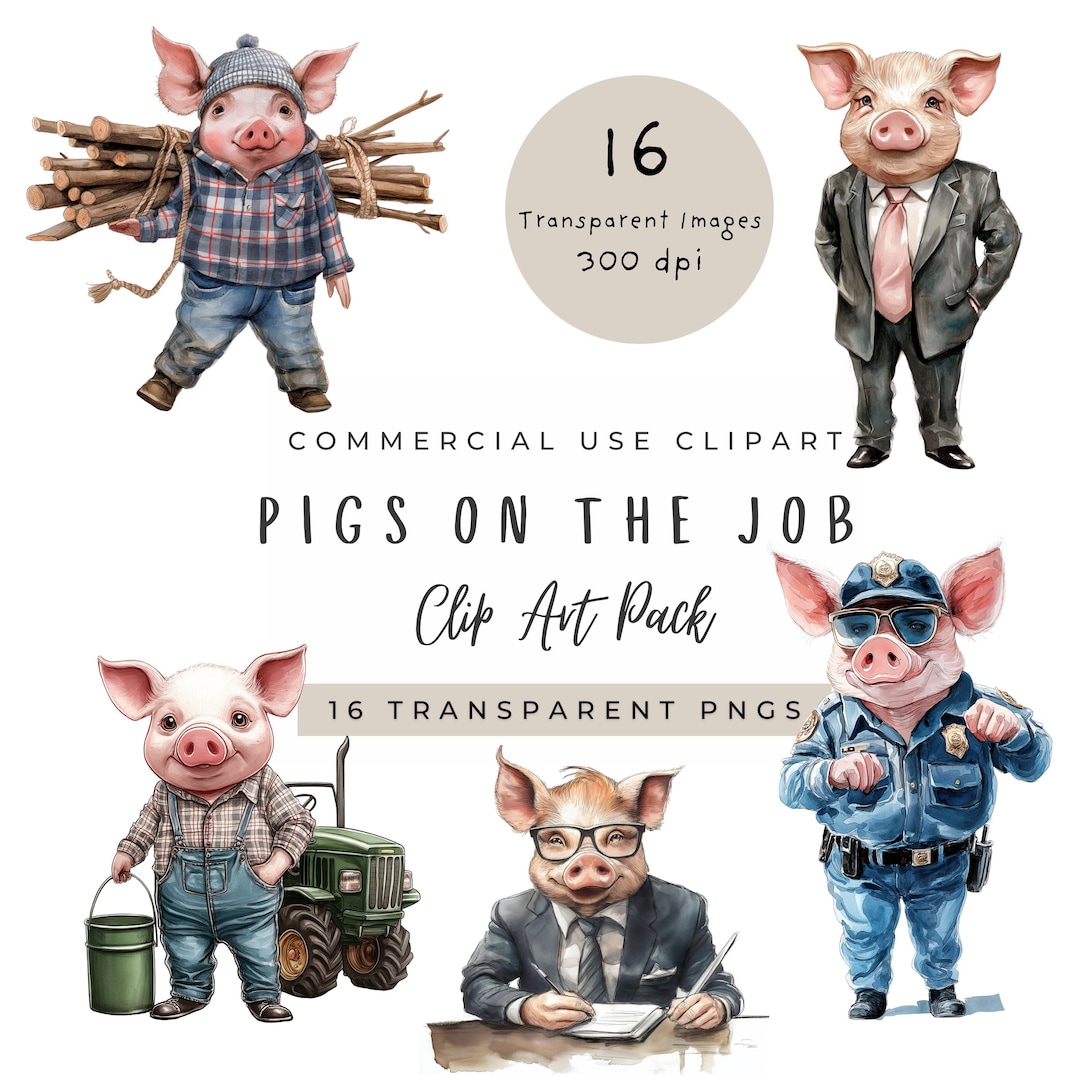 Pigs at Work Clipart, Farmer, Business, Fireman, Cop, Doctor, Working ...