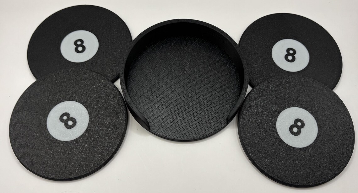 Pool/billiards 8 Ball Coaster Set – Set of 4 With Cork Bottom & Holder ...
