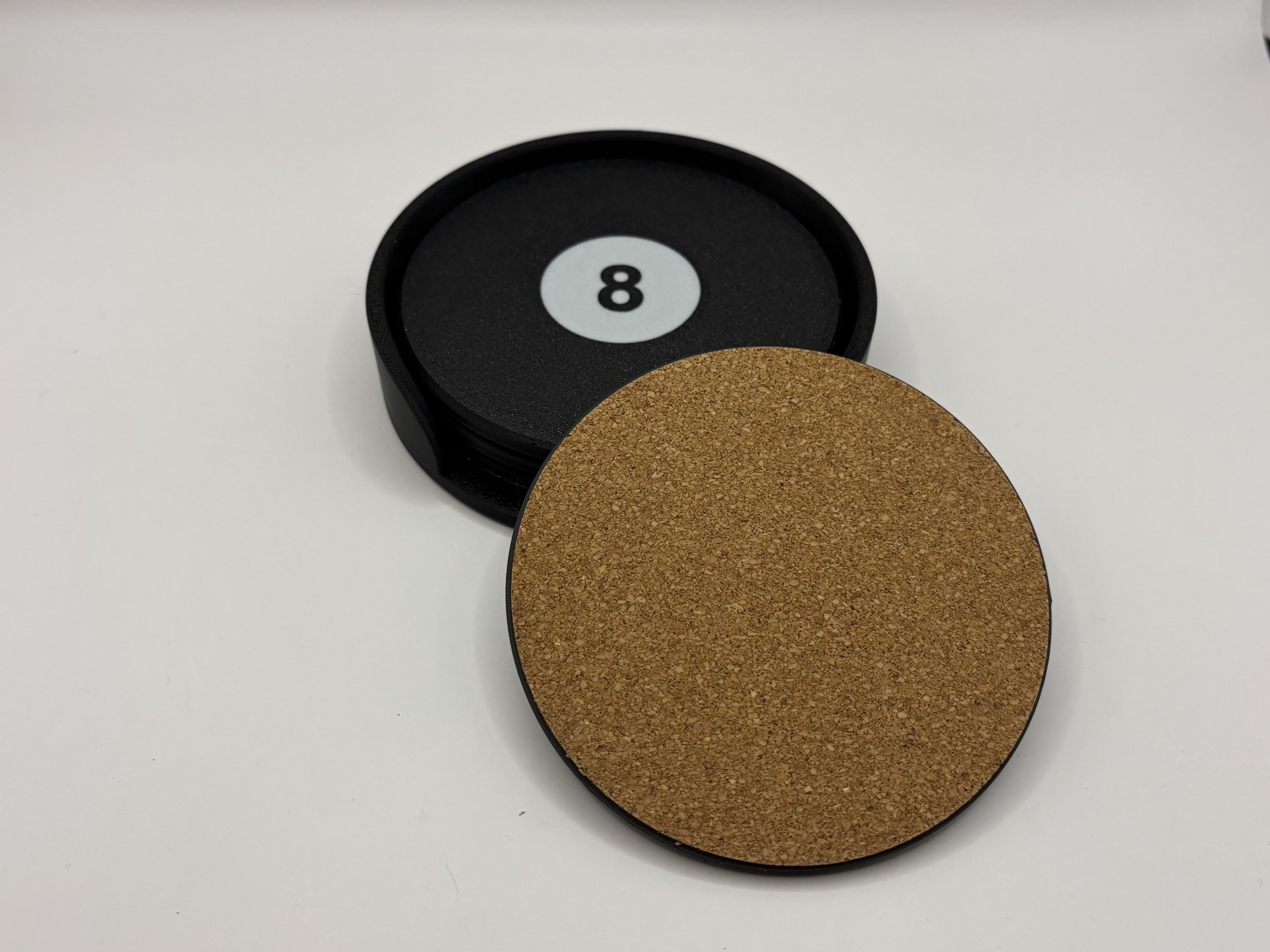 Pool/billiards 8 Ball Coaster Set – Set of 4 With Cork Bottom & Holder ...