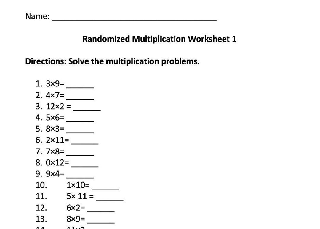 Randomized Multiplication Worksheets Numbers 1-12 and Keys for Learning ...
