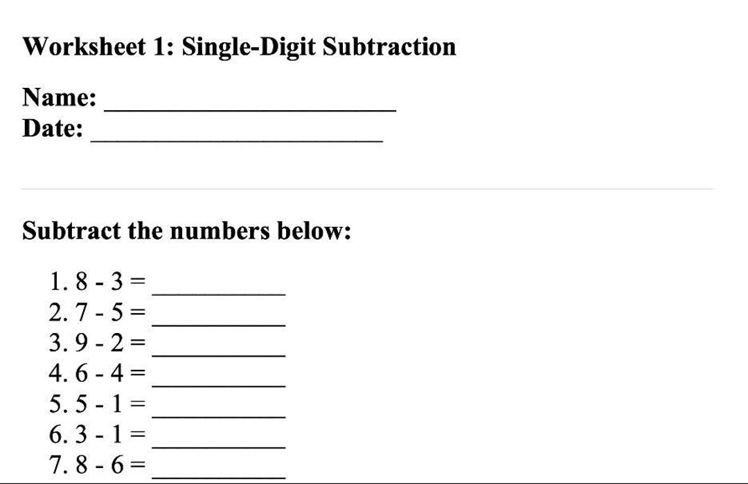 Simple Single Digit Subtraction Worksheets for Learning and Practice - Etsy