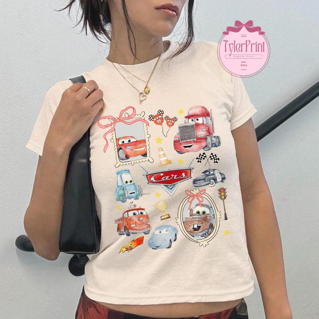 Retro Coquette Bows Disney Cars Baby Tee Ctop Tank, Lightning Mcqueen ...