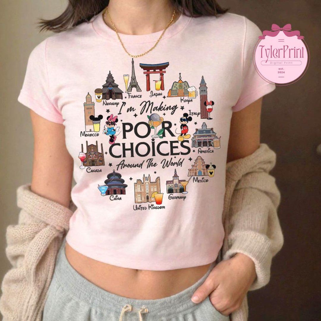 Mickey Minnie Drinking Disney Epcot Baby Tee Croptop, I'm Making Pour ...