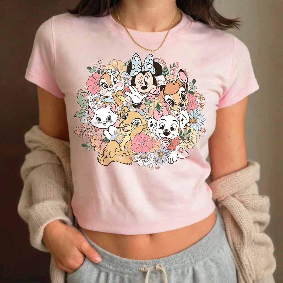 Disney Floral Spring Day Baby Tee Crop Top, Minnie Floral Shirt, Disney ...