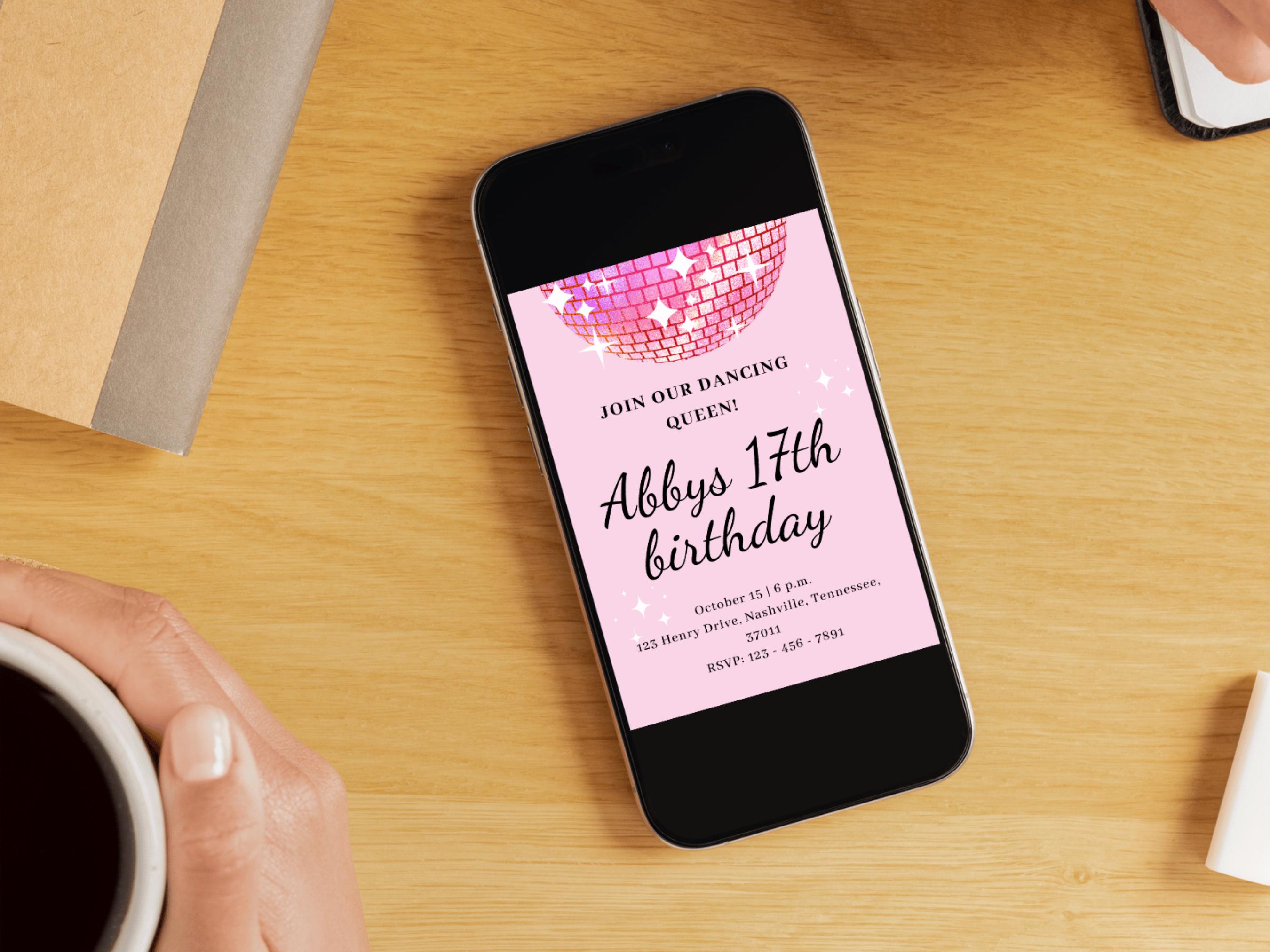 Dancing Queen Birthday Invitation Pink Disco Digital Party Invite ...