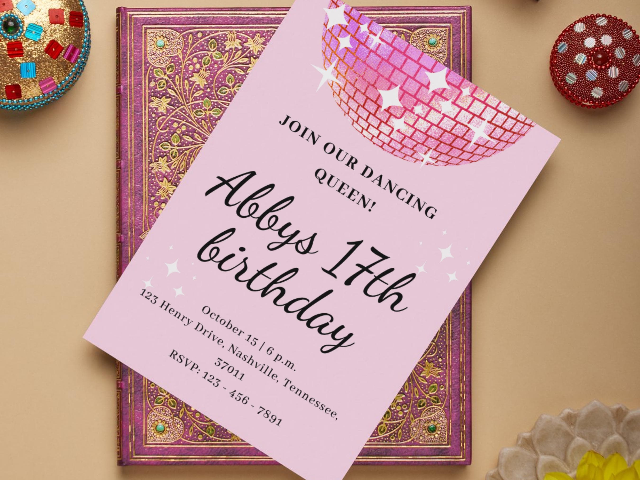 Dancing Queen Birthday Invitation Pink Disco Digital Party Invite ...