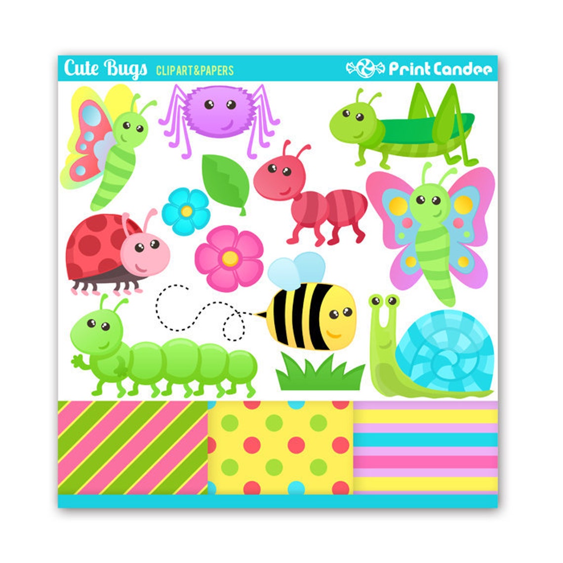 Cute Bugs - Digital Clip Art - Personal and Commercial Use - Insects ...