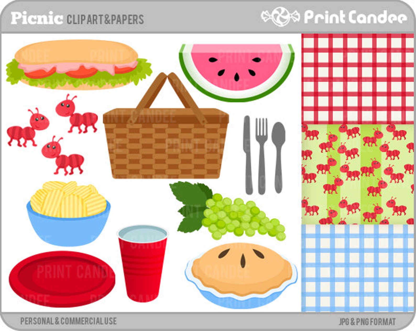 Picnic - Digital Clip Art - Personal and Commercial Use - Picnic Basket ...