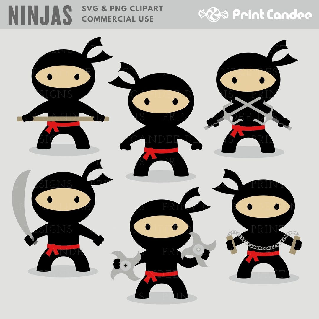 Ninja SVG Files for Cricut, Ninja PNG Clip Art, Cute Ninja Clipart ...