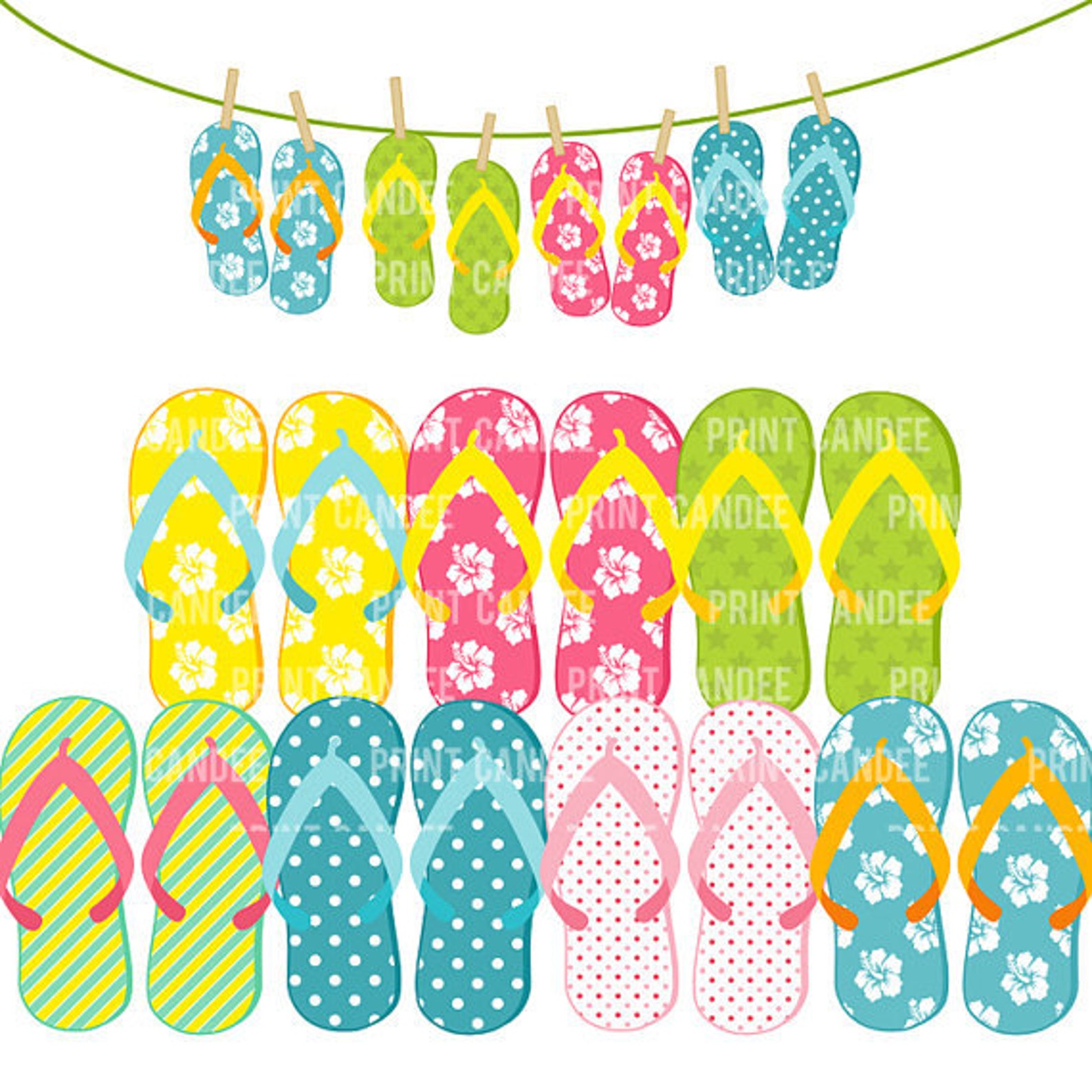 Pool Party Flip Flops - Digital Clip Art - Personal and Commercial Use ...