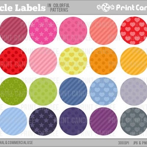 Circle Labels in Colorful Patterns (set of 20) - Personal and ...