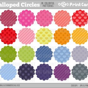 Scalloped Circles in Colorful Patterns (set of 20) - Personal and ...