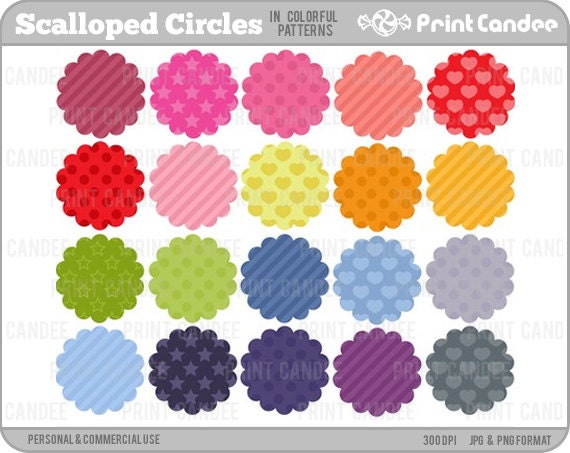 Scalloped Circles in Colorful Patterns (set of 20) - Personal and ...