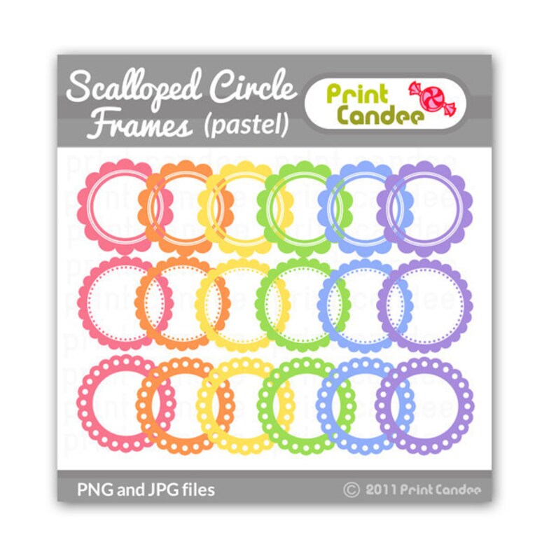 Pastel Rainbow Scalloped Circle Frames - Personal and Commercial Use ...