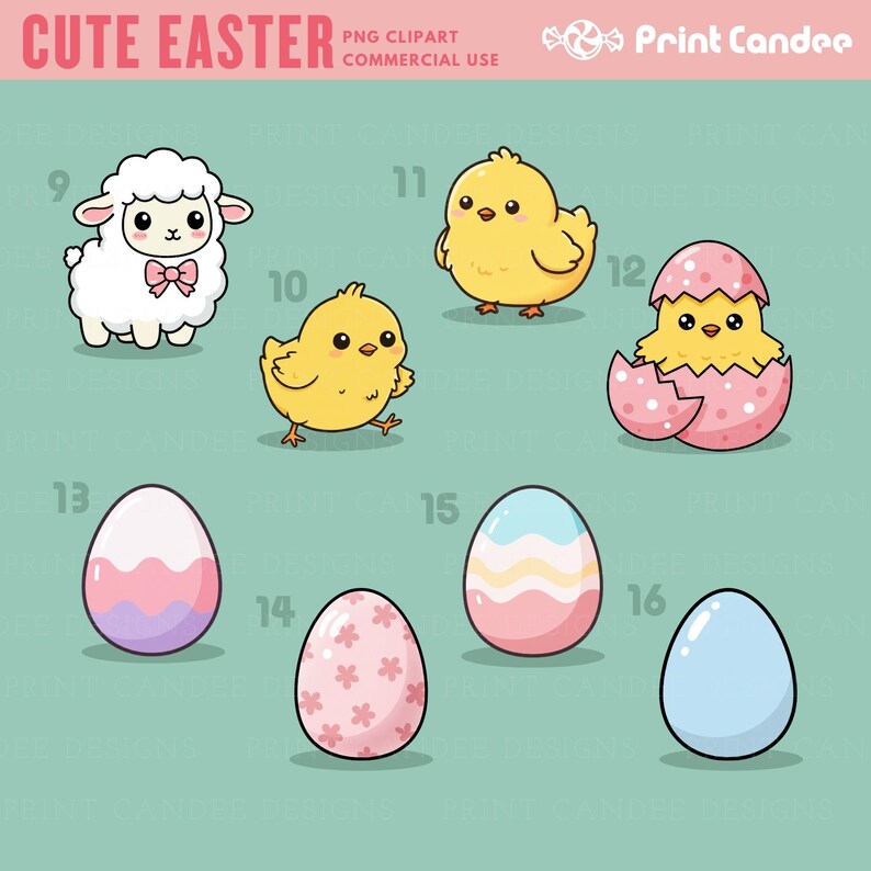 Cute Easter Clipart PNG | Kawaii Bunny, Chick & Egg Digital Download ...