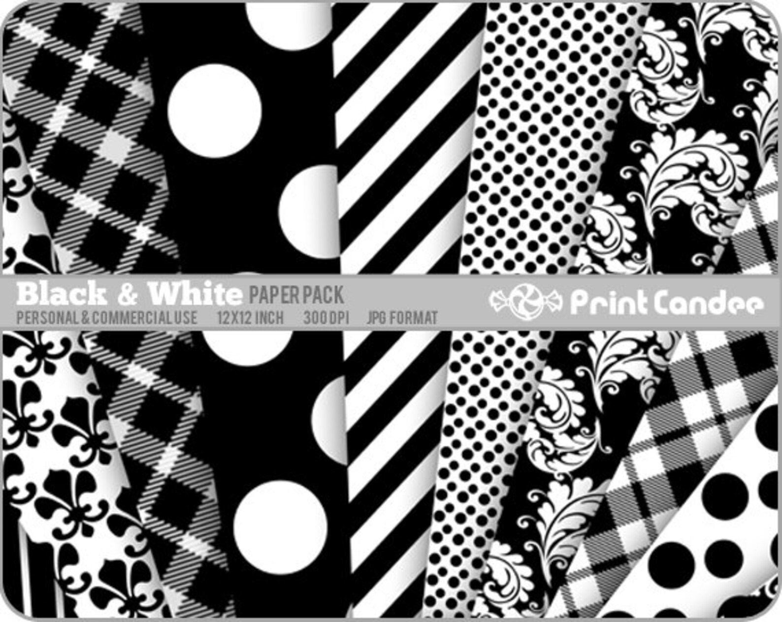 Black and White Paper Pack (12 Sheets) - Personal and Commercial Use - Etsy