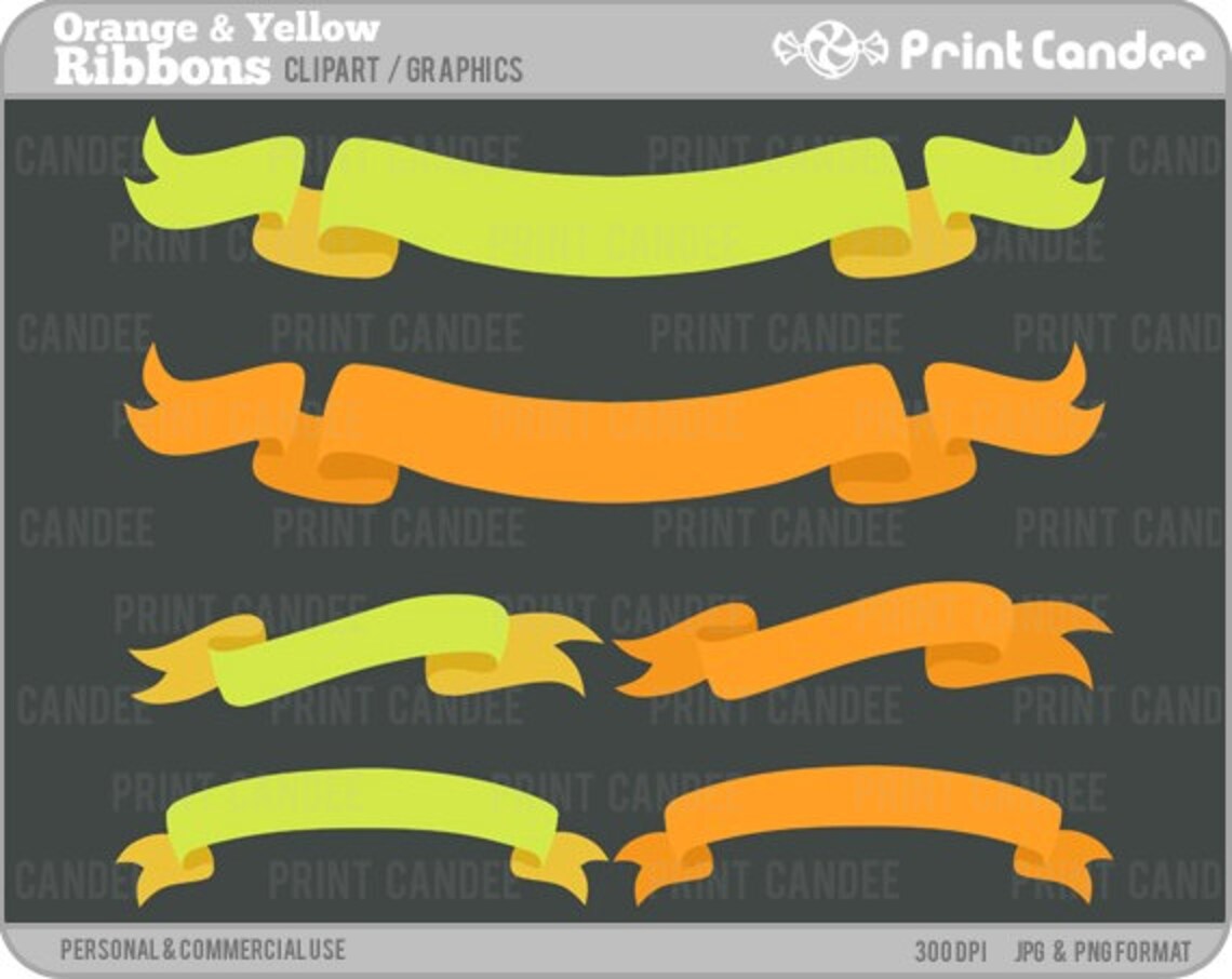 Ribbons yellow & Orange Digital Clip Art Personal and Commercial Use ...