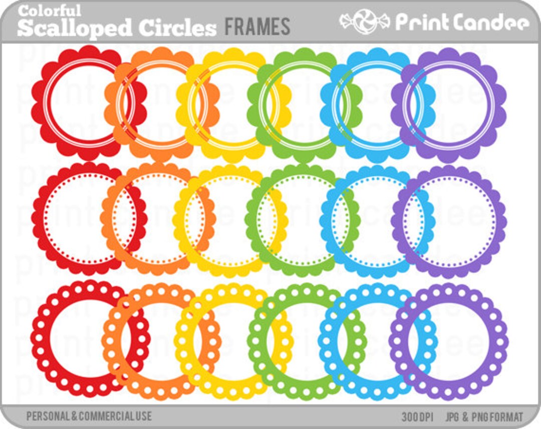 Colorful Scalloped Circle Frames - Personal and Commercial Use ...