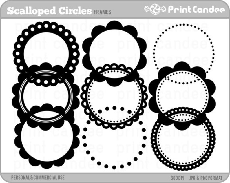 Scalloped Circle Frames - Personal and Commercial Use - Digital Clipart ...