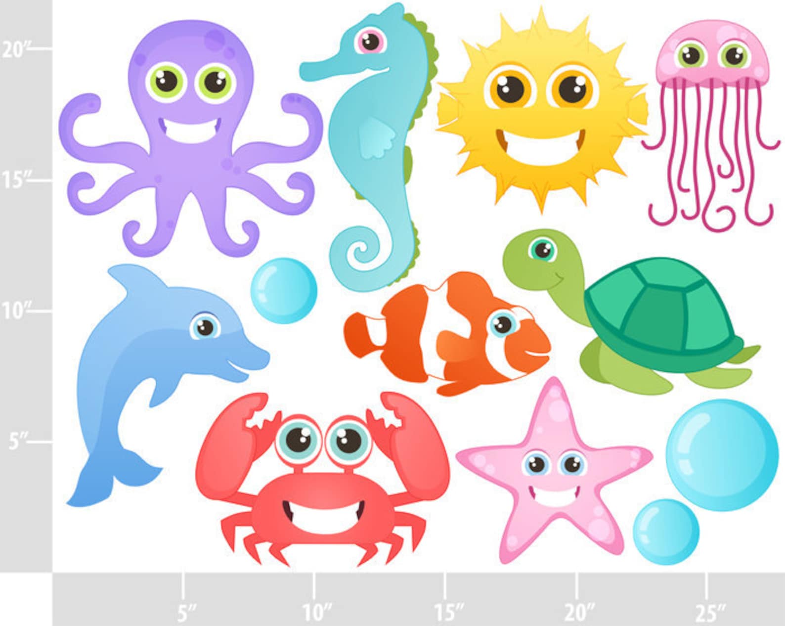 Cute Sea Animals - Digital Clip Art - Personal and Commercial Use - Sea ...