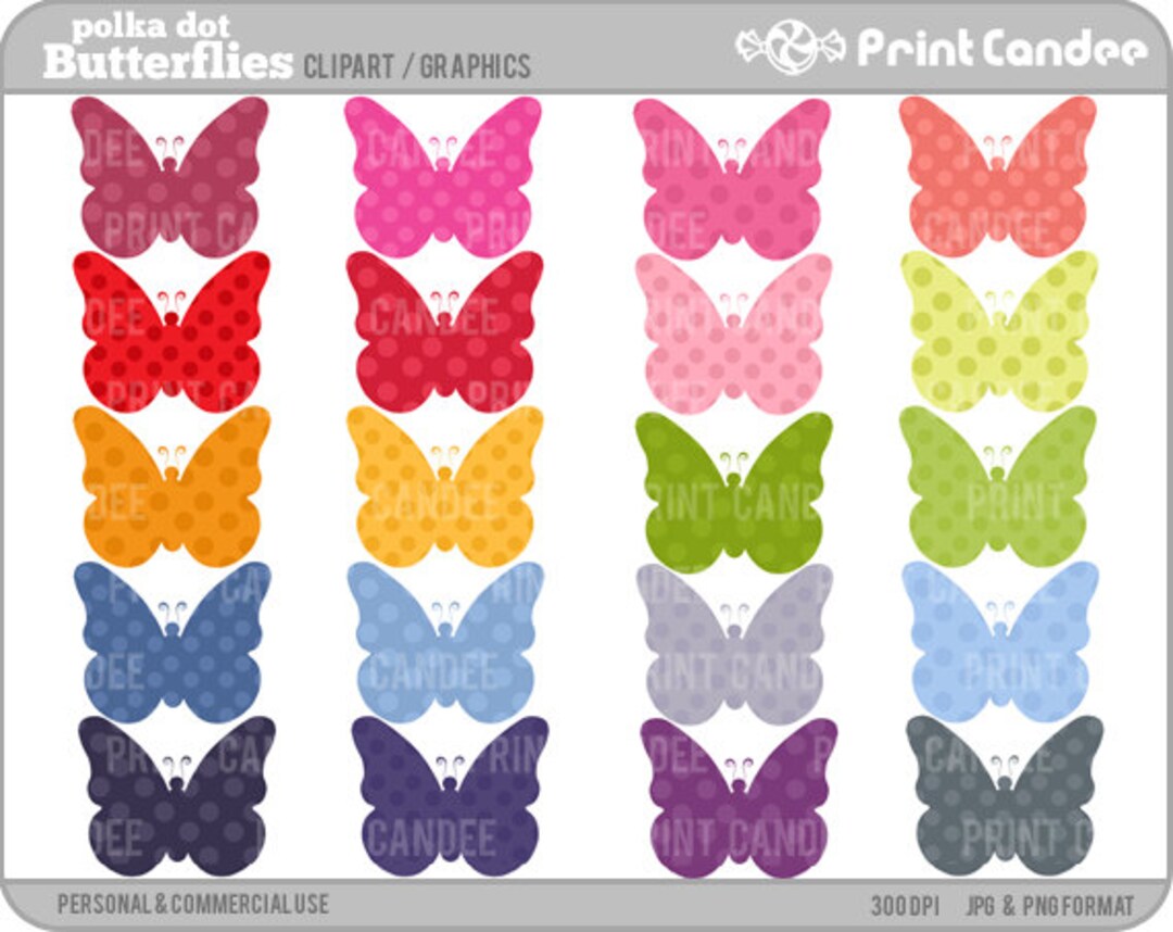 Polka Dot Butterflies set of 20 Digital Clip Art Personal and ...