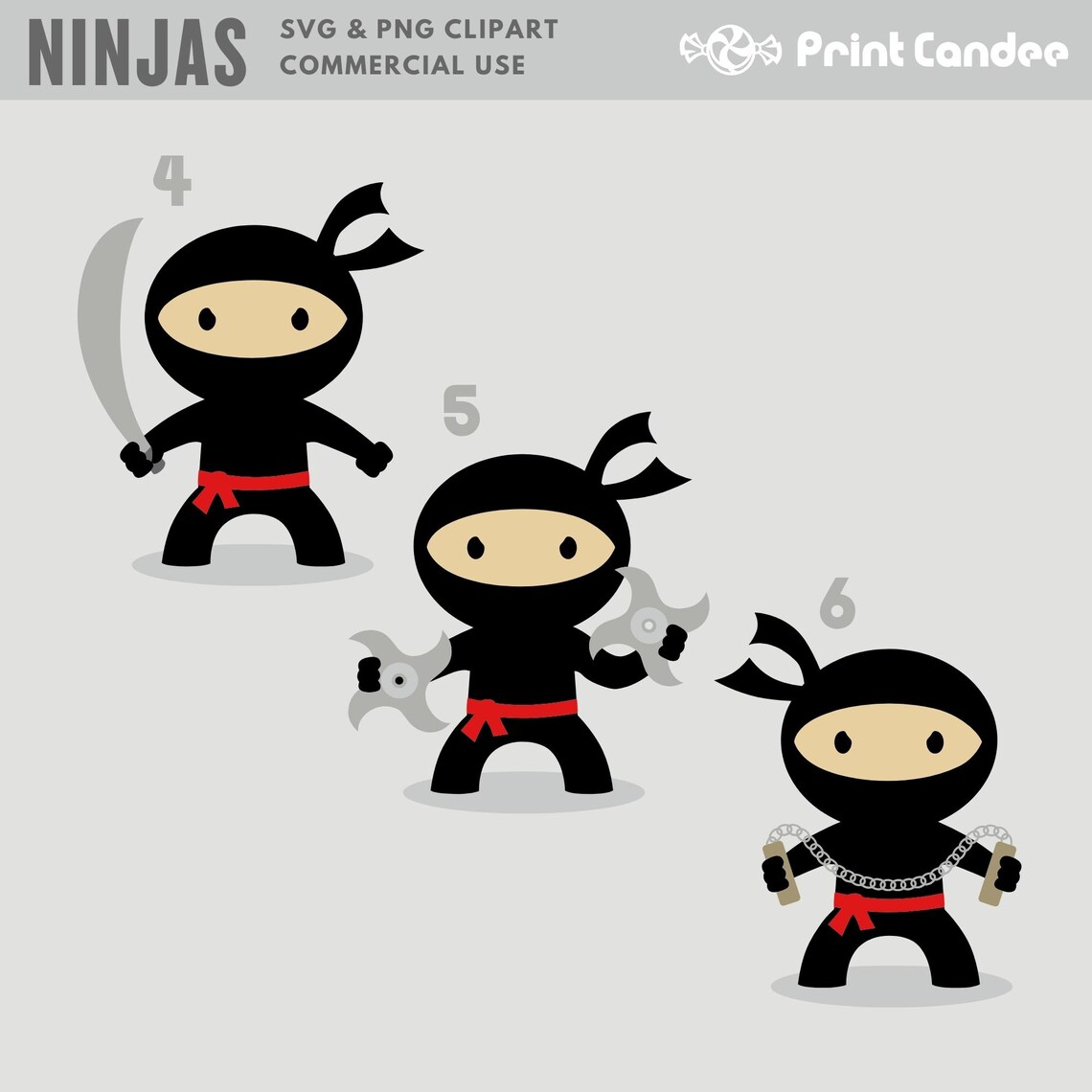 Ninja SVG Files for Cricut, Ninja PNG Clip Art, Cute Ninja Clipart ...