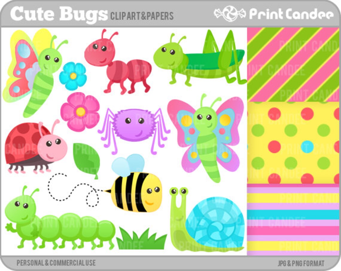 Cute Bugs - Digital Clip Art - Personal and Commercial Use - Insects ...