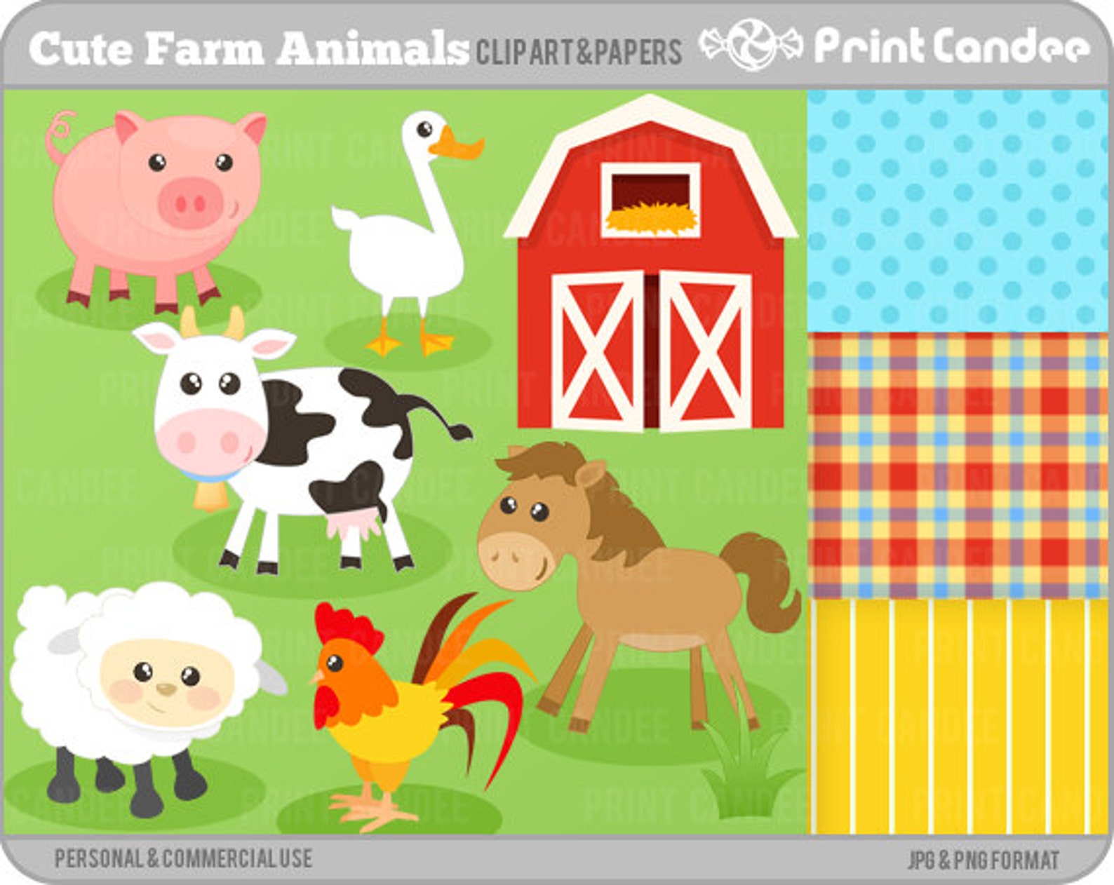 Cute Farm Animals - Digital Clip Art - Personal and Commercial Use ...