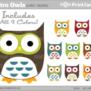 Cute Owls (retro) - Digital Clip Art - Personal and Commercial ...