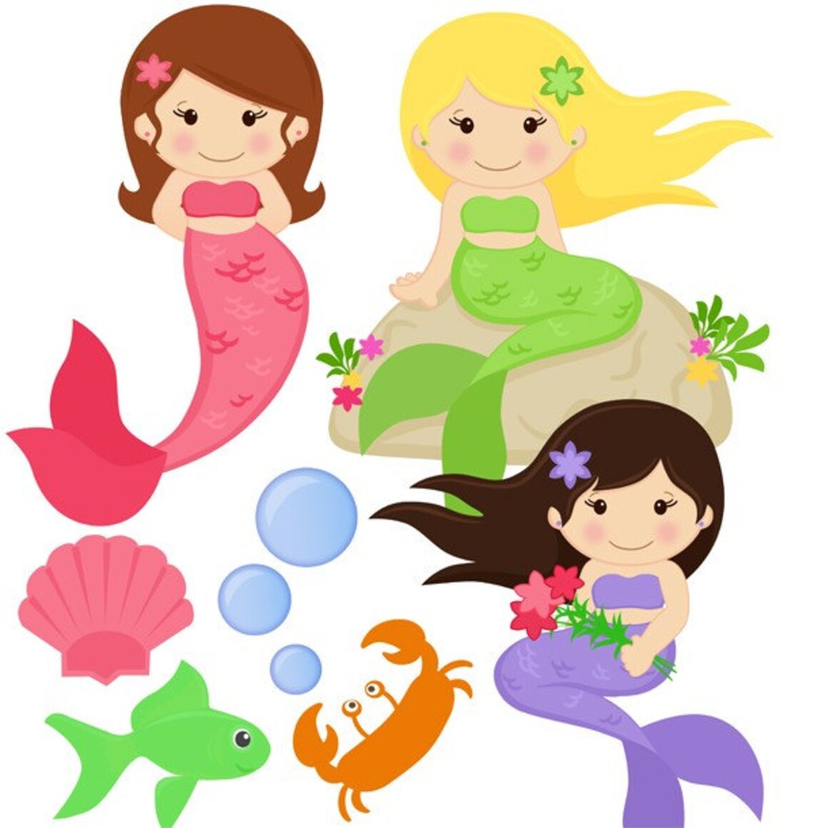 Little Mermaids - Digital Clip Art - Personal and Commercial Use ...