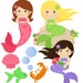 Little Mermaids - Digital Clip Art - Personal and Commercial Use ...