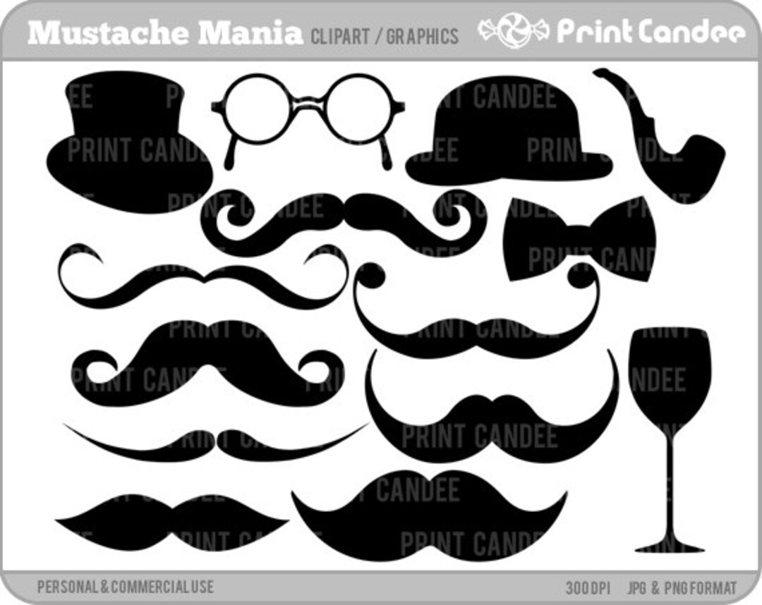 Mustache Mania - Digital Clip Art - Personal and Commercial Use - Etsy