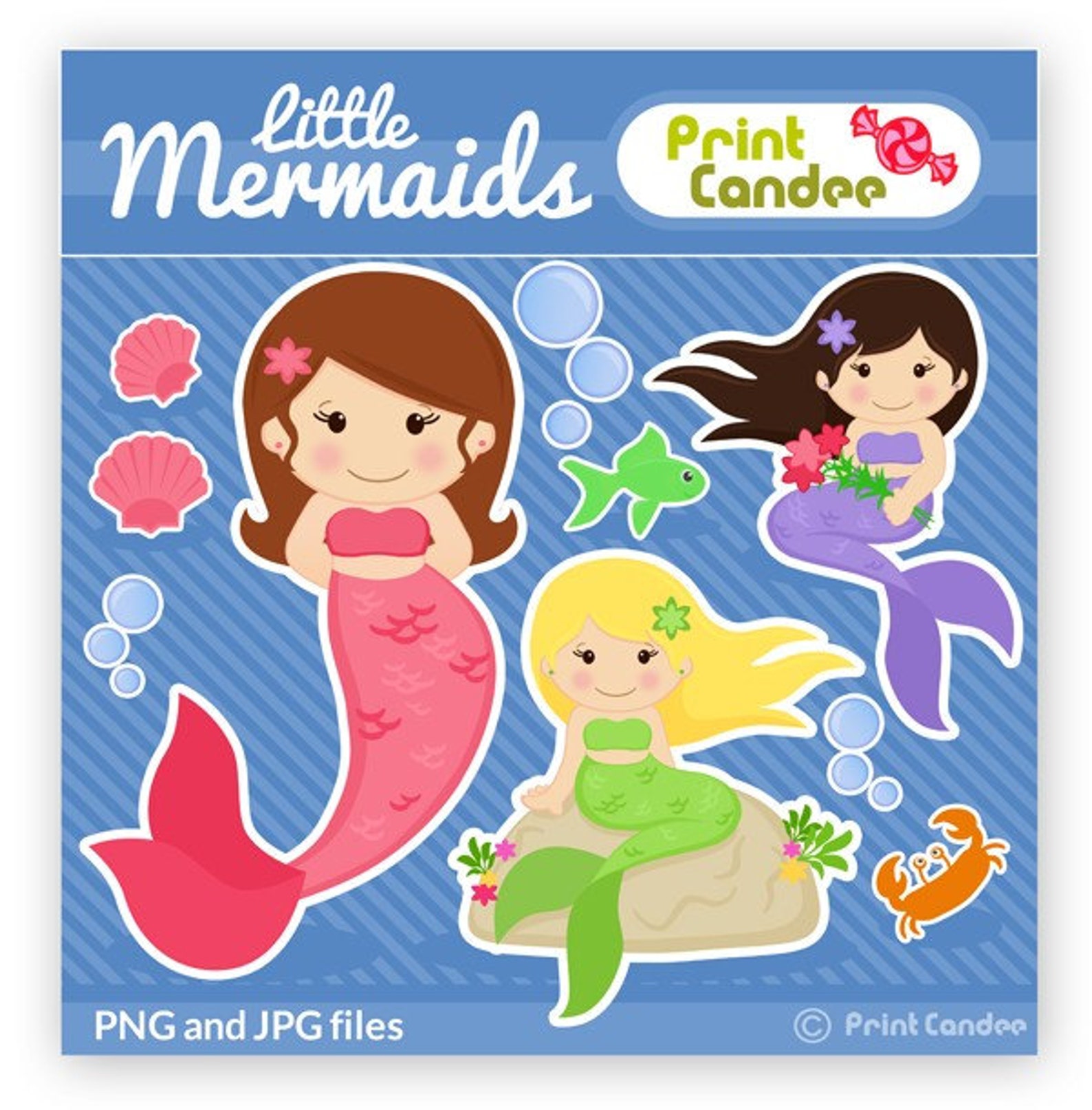 Little Mermaids - Digital Clip Art - Personal and Commercial Use ...