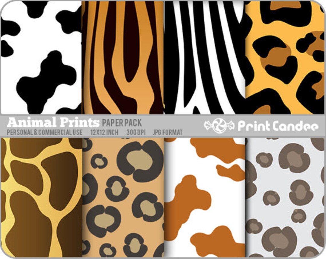 Animal Prints Paper Pack (8 Sheets) - Personal and Commercial Use ...