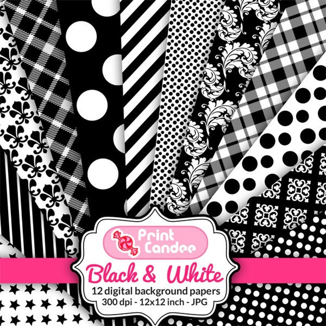 Black and White Paper Pack (12 Sheets) - Personal and Commercial Use - Etsy