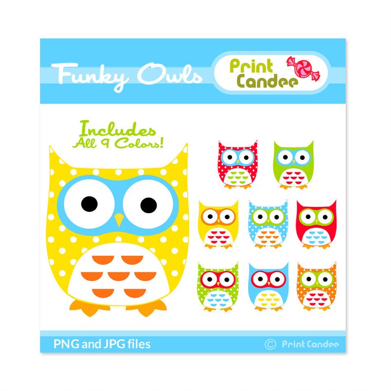 Funky Owls - Digital Clip Art - Personal and Commercial Use - Whimsical ...