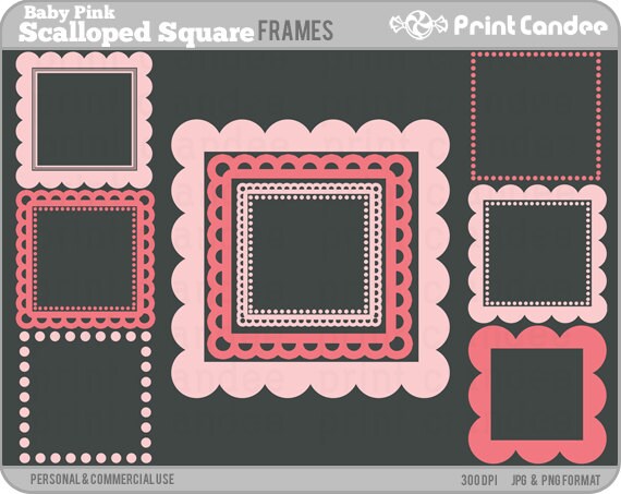 Scalloped Square Frames (baby Pink) - Personal and Commercial Use ...