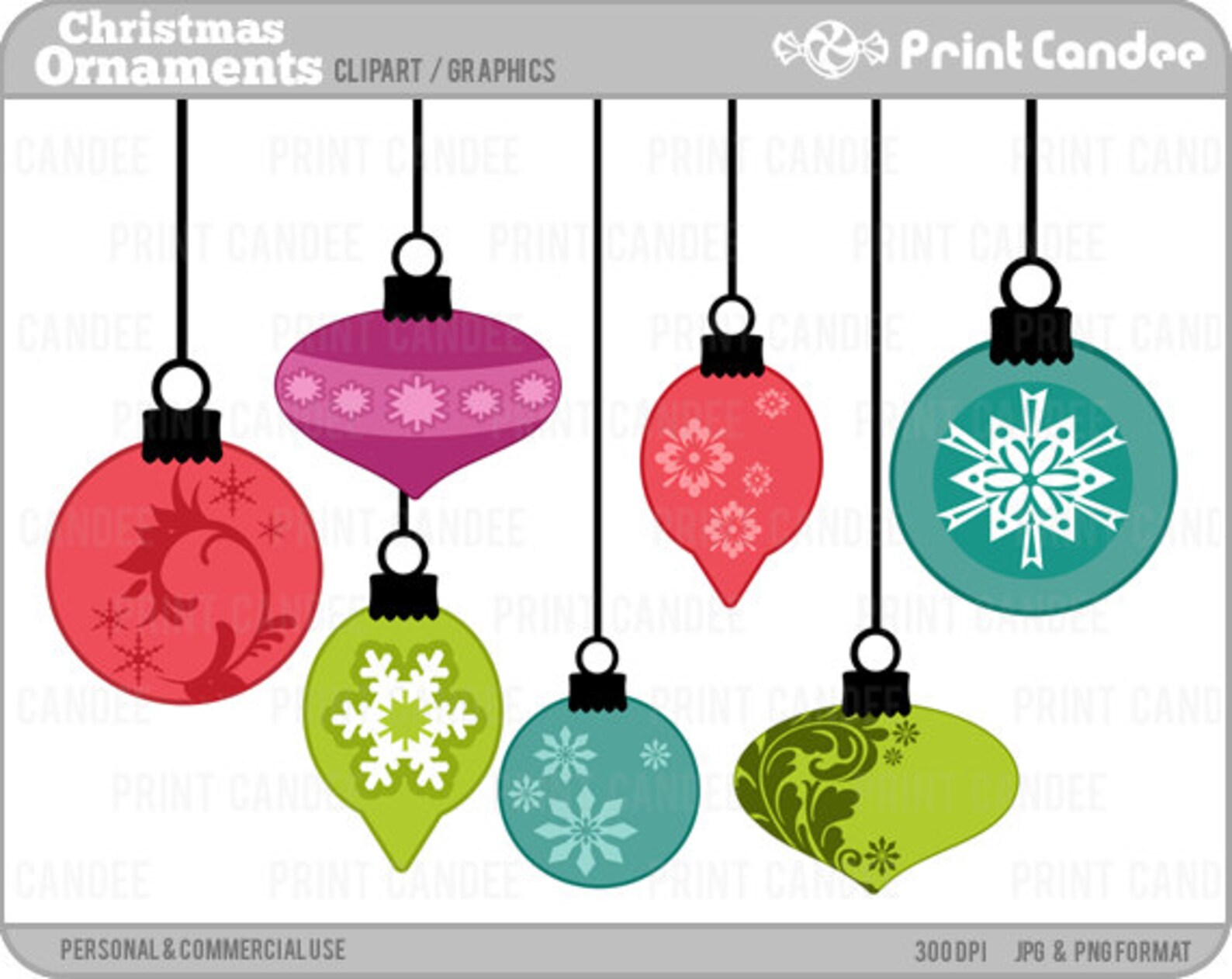 70% OFF SALE Christmas Ornaments Digital Clip Art Personal and ...