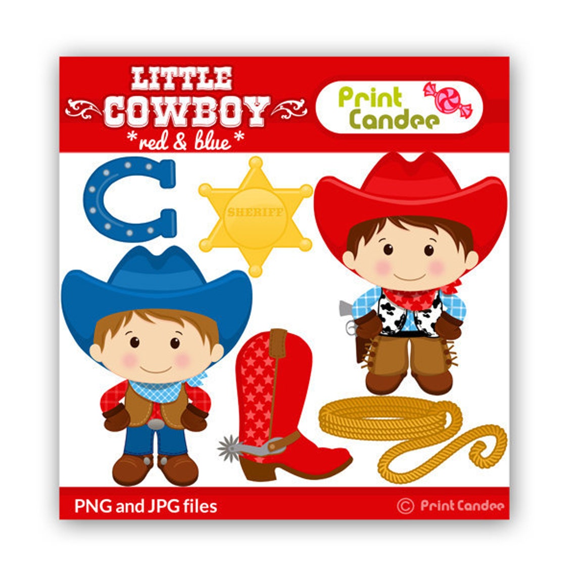 Little Cowboy (red & Blue) - Digital Clip Art - Personal and Commercial ...