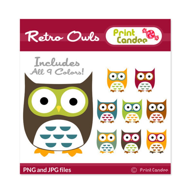 Cute Owls (retro) - Digital Clip Art - Personal and Commercial ...