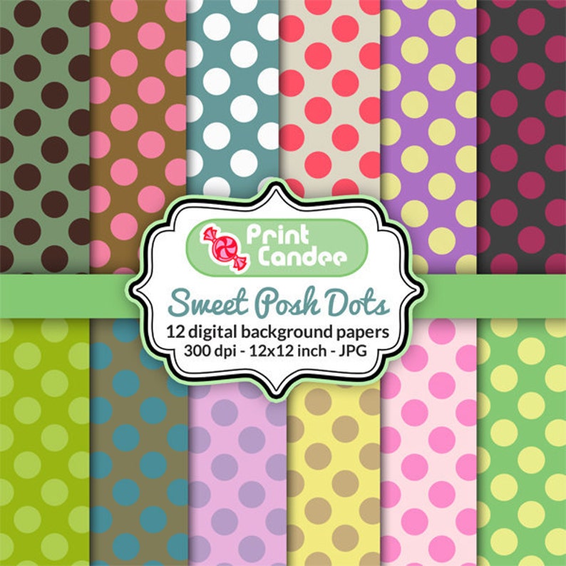 Sweet Posh Dots Paper Pack 12 Sheets Personal and Commercial Use Modern ...