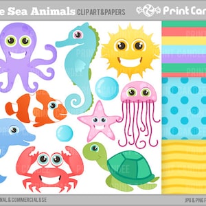 Cute Sea Animals - Digital Clip Art - Personal and Commercial Use - Sea ...