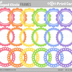 Pastel Rainbow Scalloped Circle Frames - Personal and Commercial Use ...