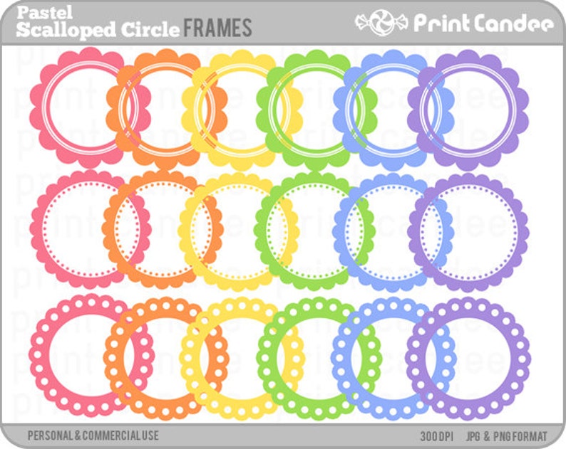 Pastel Rainbow Scalloped Circle Frames - Personal and Commercial Use ...