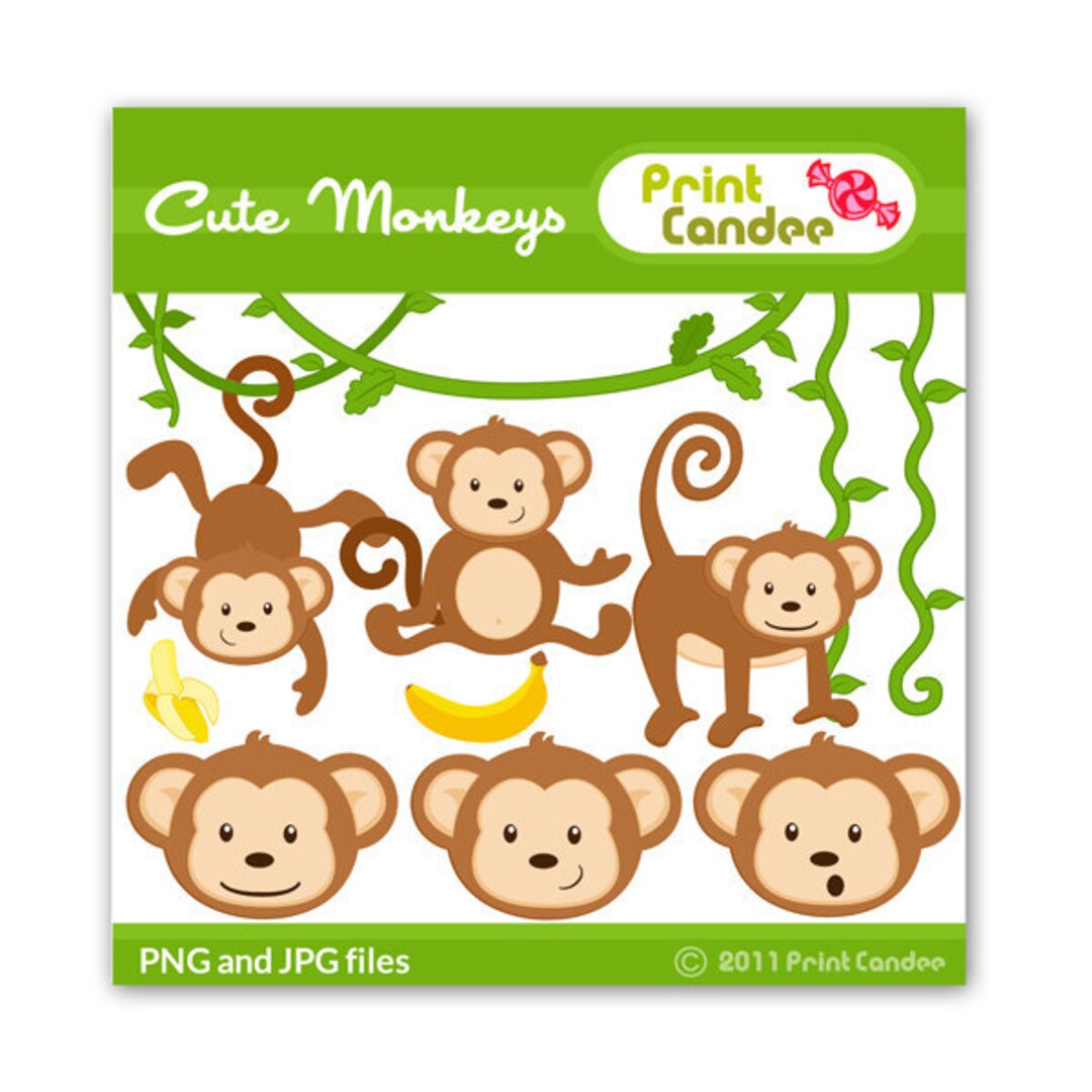 Cute Monkeys - Digital Clip Art - Personal and Commercial Use - Jungle ...