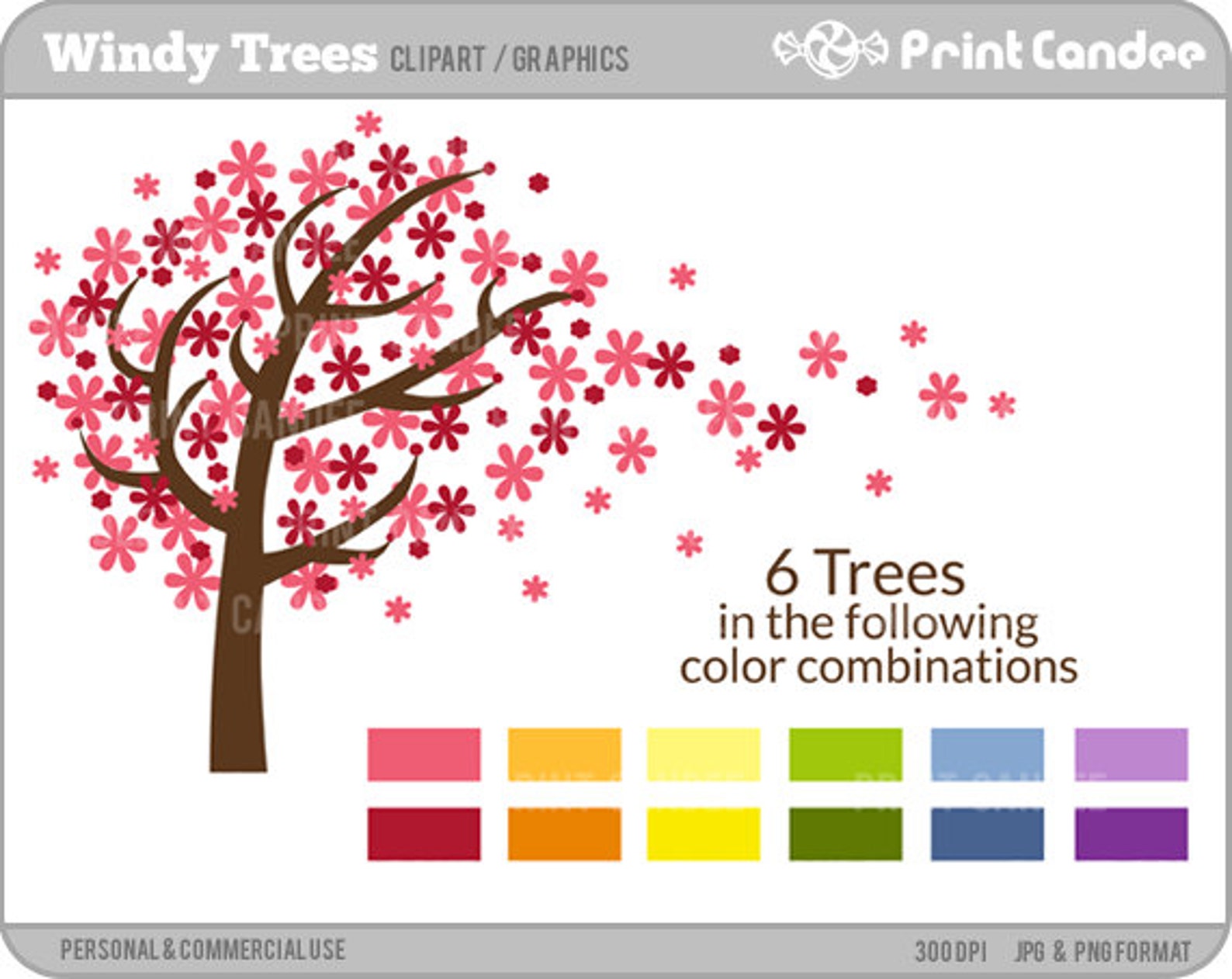 Windy Trees - Digital Clip Art - Personal and Commercial Use - Graphics ...