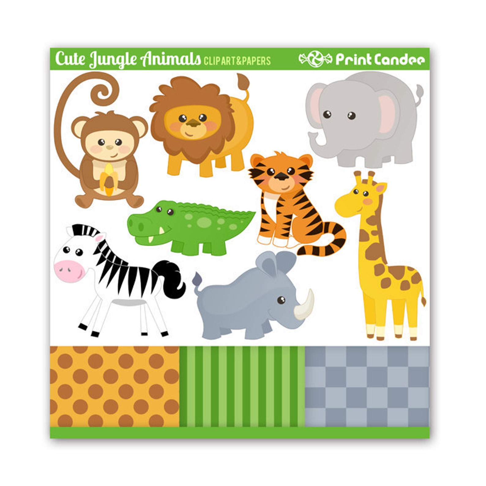 Cute Jungle Animals - Digital Clip Art - Personal and Commercial Use ...