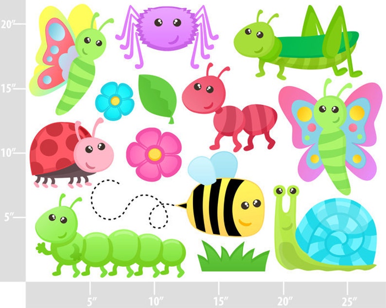 Cute Bugs - Digital Clip Art - Personal and Commercial Use - Insects ...